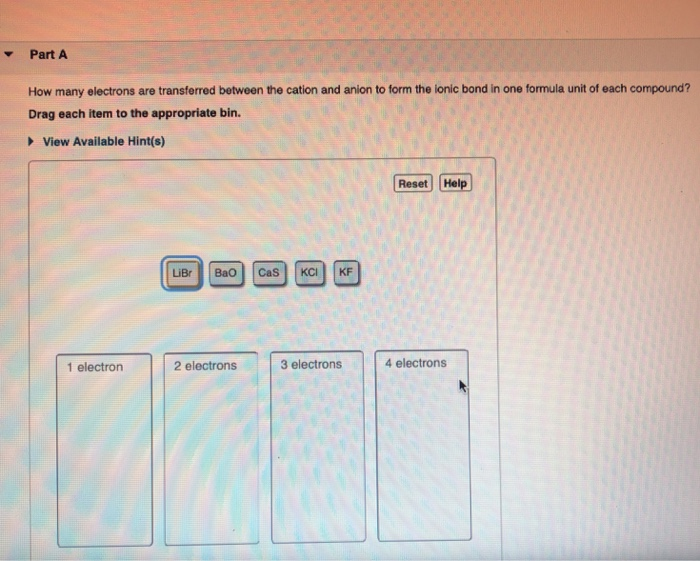 Solved Part A How many electrons are transferred between the | Chegg.com