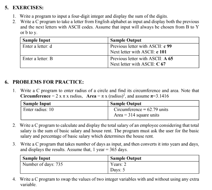 Solved 5 Exercises 1 Write A Program To Input A