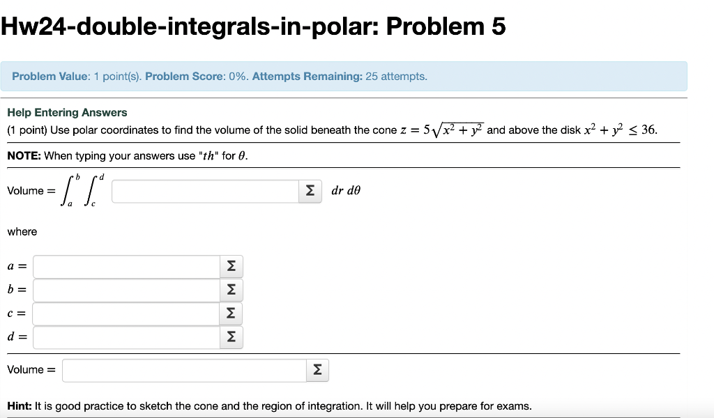 Solved Hw24-double-integrals-in-polar: Problem 5 Problem | Chegg.com