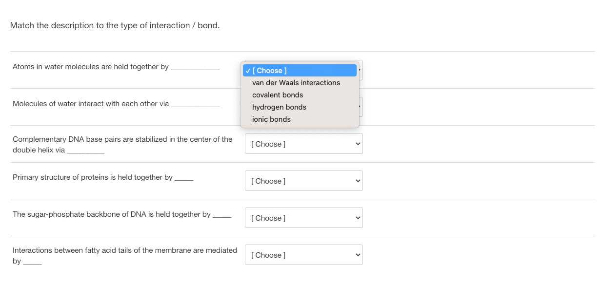 Solved Match the description to the type of interaction / | Chegg.com