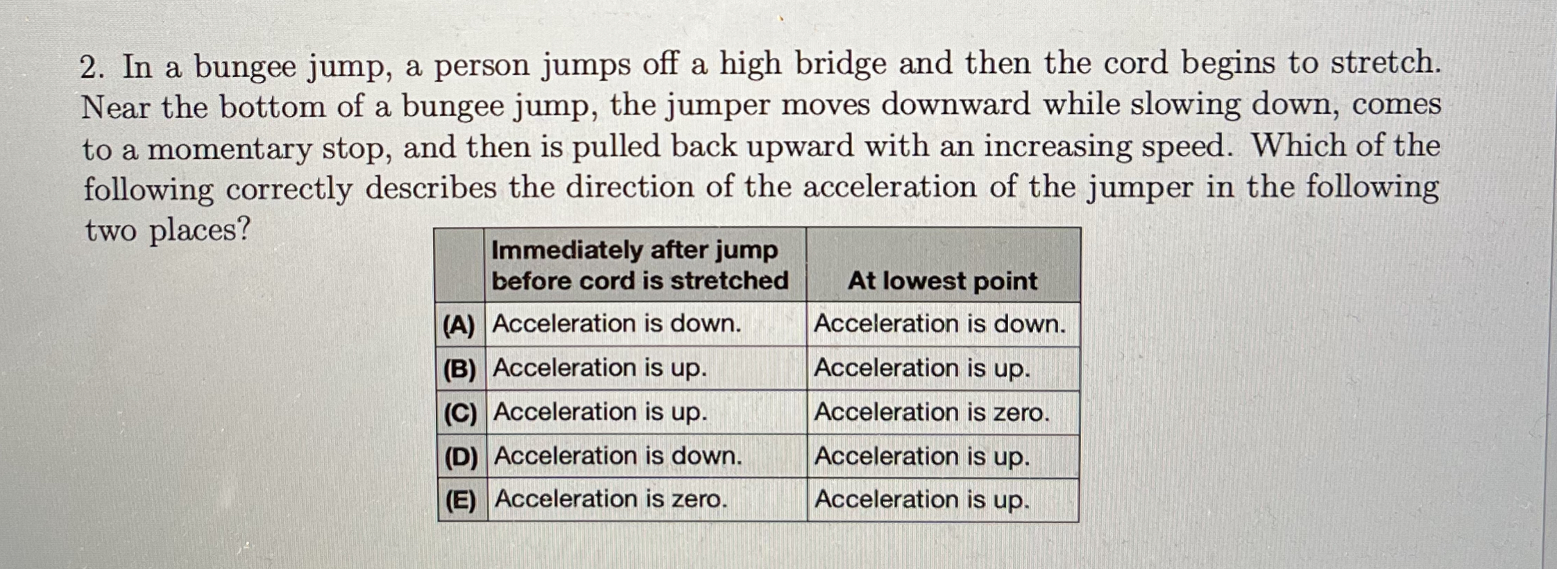 Solved 2. In a bungee jump, a person jumps off a high bridge | Chegg.com