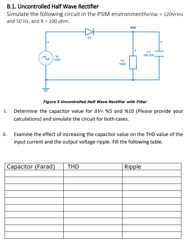 Solved B.1. Uncontrolled Half Wave Rectifier Simulate the | Chegg.com
