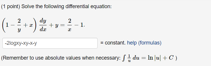 Solved (1 point) Solve the following differential equation: | Chegg.com