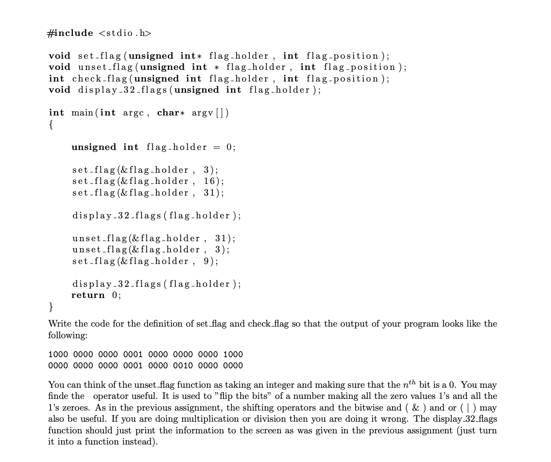 Solved #include void set-flag (unsigned int* flag-holder , | Chegg.com