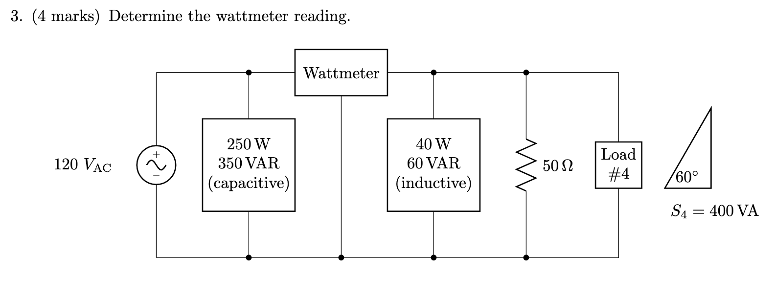 Solved 3. (4 marks) Determine the wattmeter reading. | Chegg.com