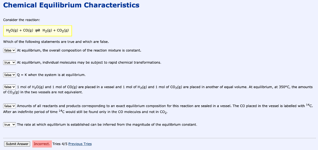 Solved Chemical Equilibrium Characteristics Consider the | Chegg.com