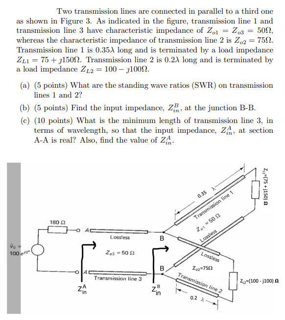 Solved Two transmission lines are connected in parallel to a | Chegg.com