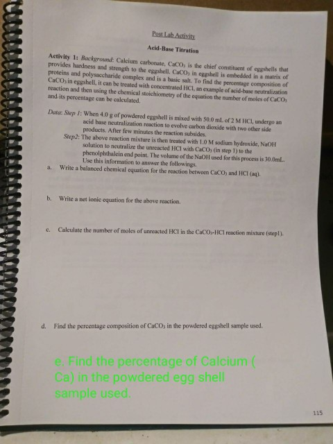 Solved Find the percentage of Calcium (Ca) in the powdered | Chegg.com