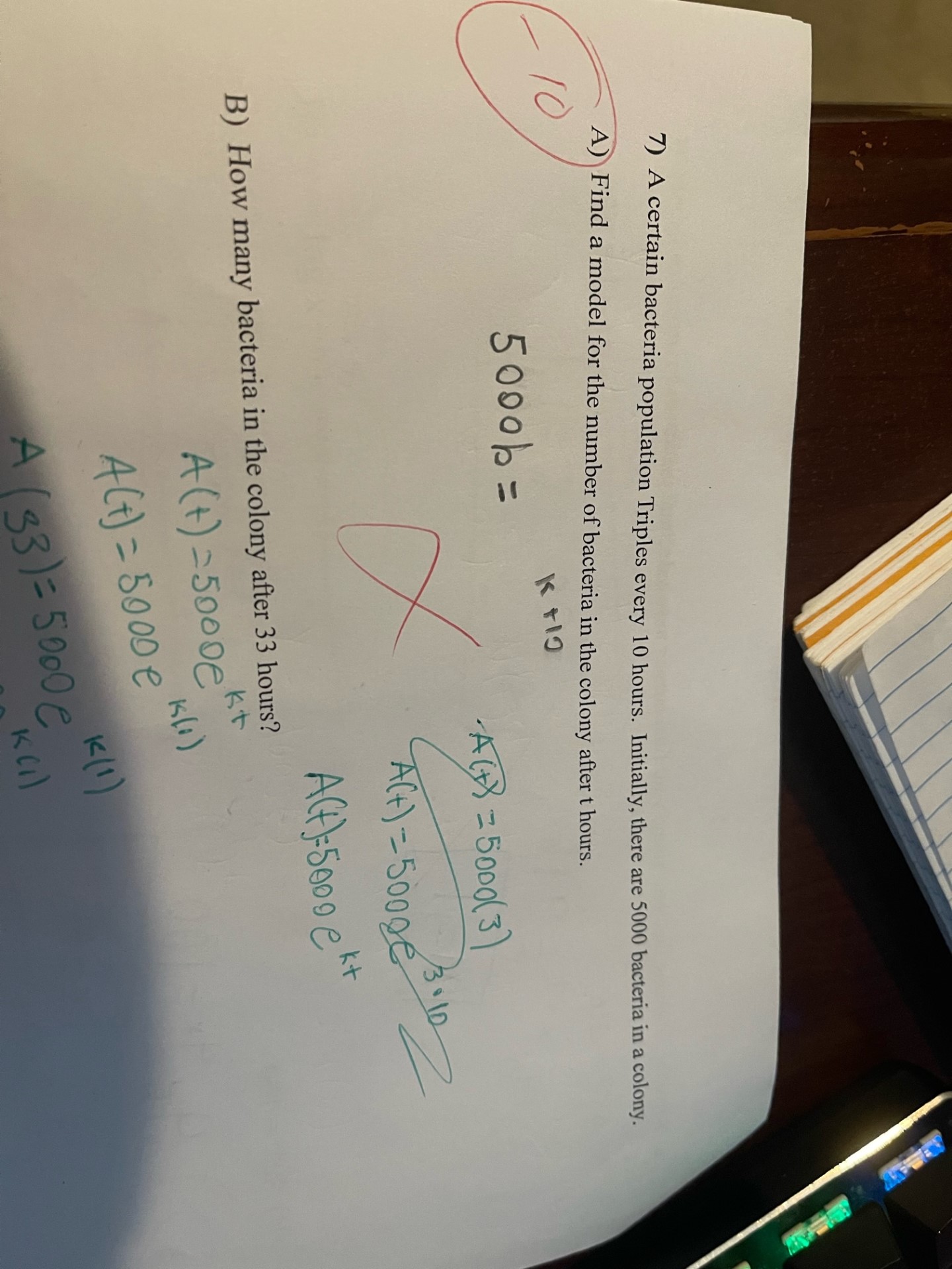 Solved 7) A certain bacteria population Triples every 10 | Chegg.com