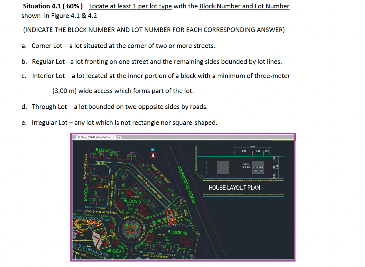 Solved Locate at least 1 per lot type with the Block Number | Chegg.com