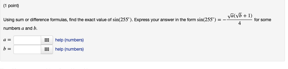 Solved (1 point) Va(Vb+1) for some Using sum or difference | Chegg.com