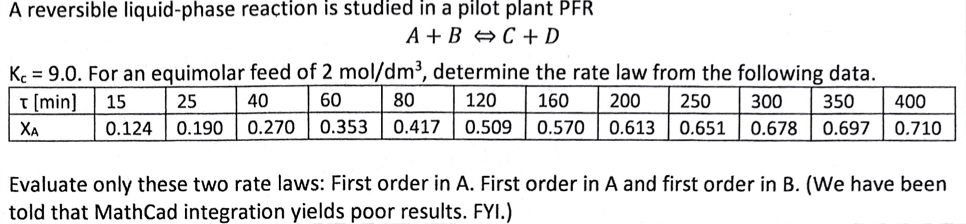 Solved A reversible liquid-phase reaction is studied in a | Chegg.com