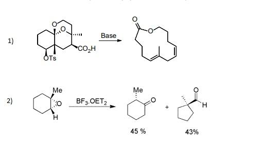 Solved 1) 2) OTS Me KO H Base CO₂H BF3.OET2 Me 45 % 43% | Chegg.com