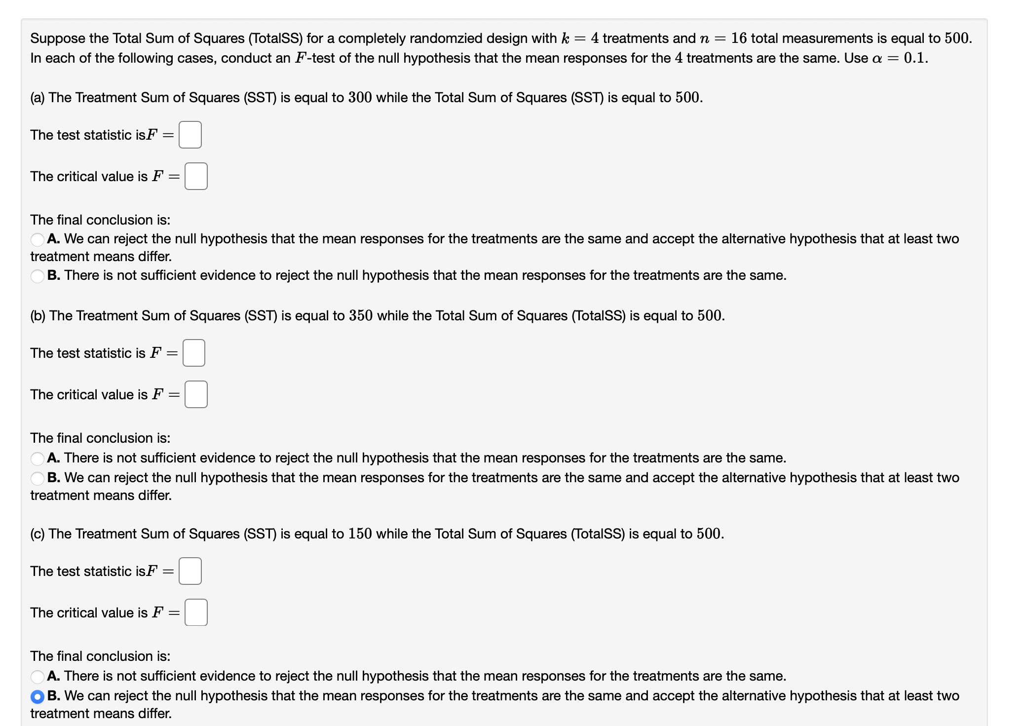 Solved Suppose the Total Sum of Squares (TotalSS) for a | Chegg.com