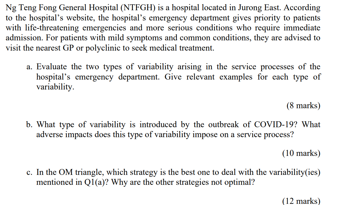 Solved Jg Teng Fong General Hospital (NTFGH) is a hospital | Chegg.com