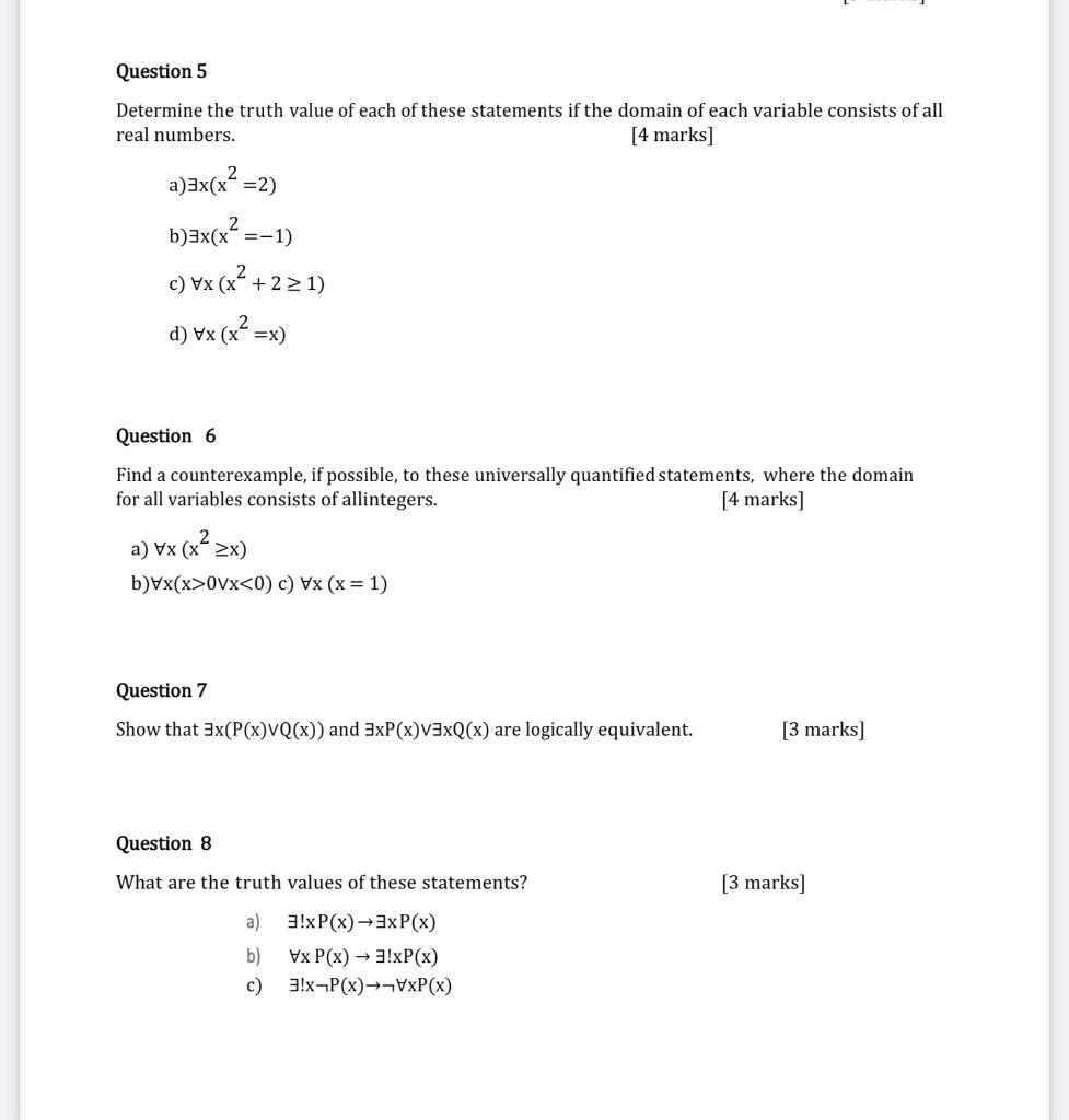 Solved Question 5 Determine the truth value of each of these | Chegg.com