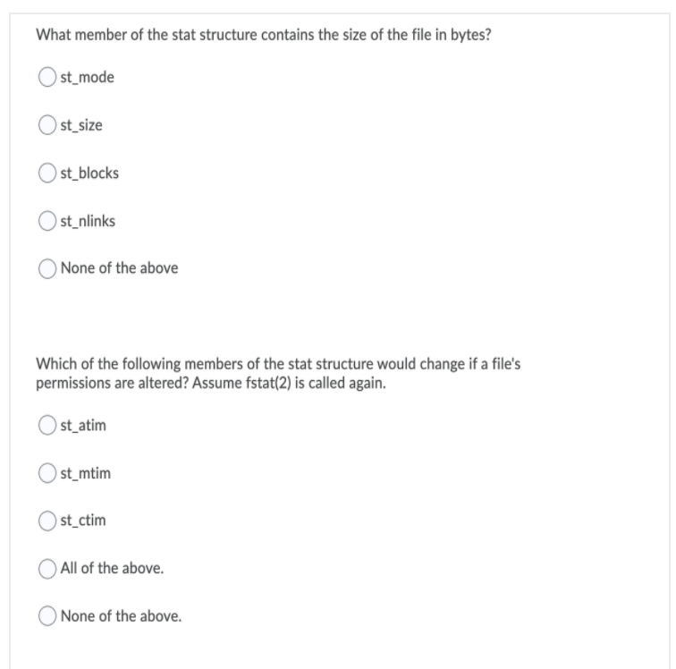 Solved What member of the stat structure contains the size | Chegg.com