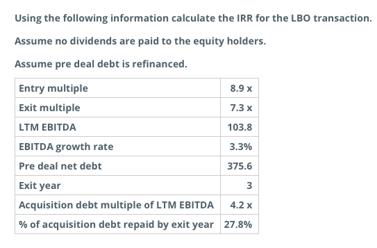 Solved Using the following information calculate the IRR for | Chegg.com