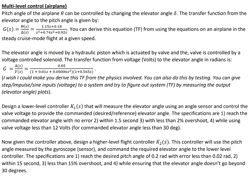 Multi-level control (airplane) Pitch angle of the | Chegg.com