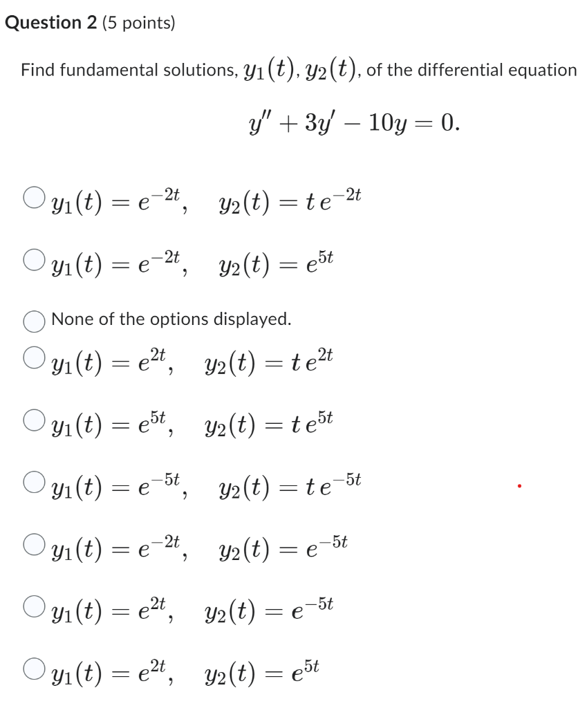 Solved Find fundamental solutions, y1(t),y2(t), of the | Chegg.com