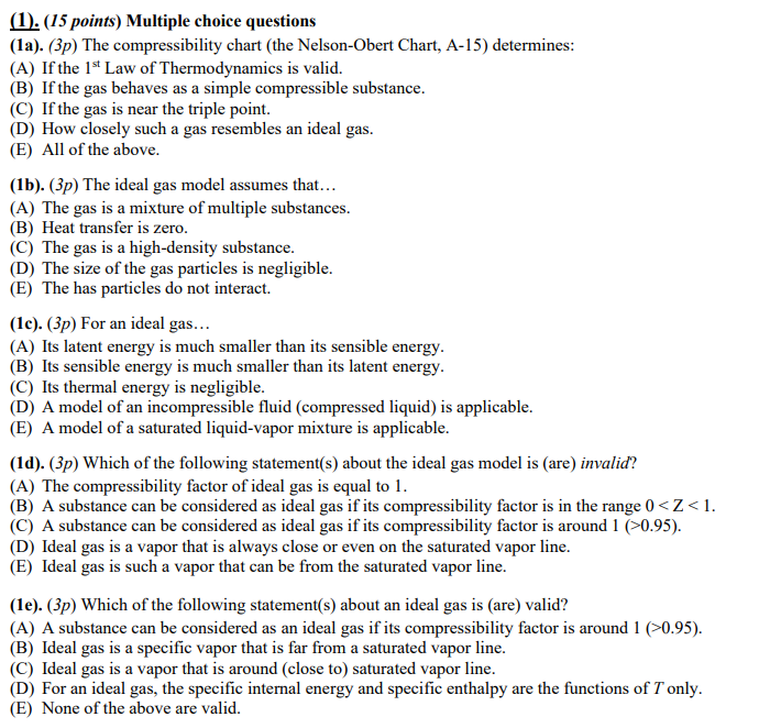 Solved (1). (15 points) Multiple choice questions (1a). (3p) | Chegg.com