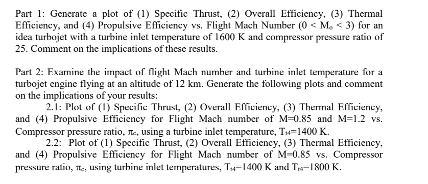 Part 1: Generate a plot of (1) Specific Thrust, (2) | Chegg.com