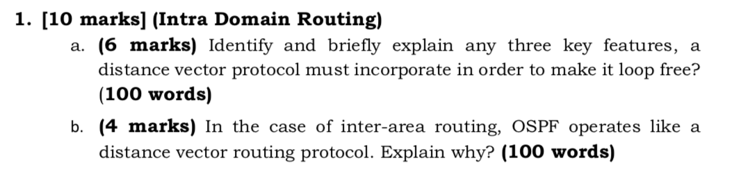 Solved 1. [10 marks] (Intra Domain Routing) a. (6 marks) | Chegg.com