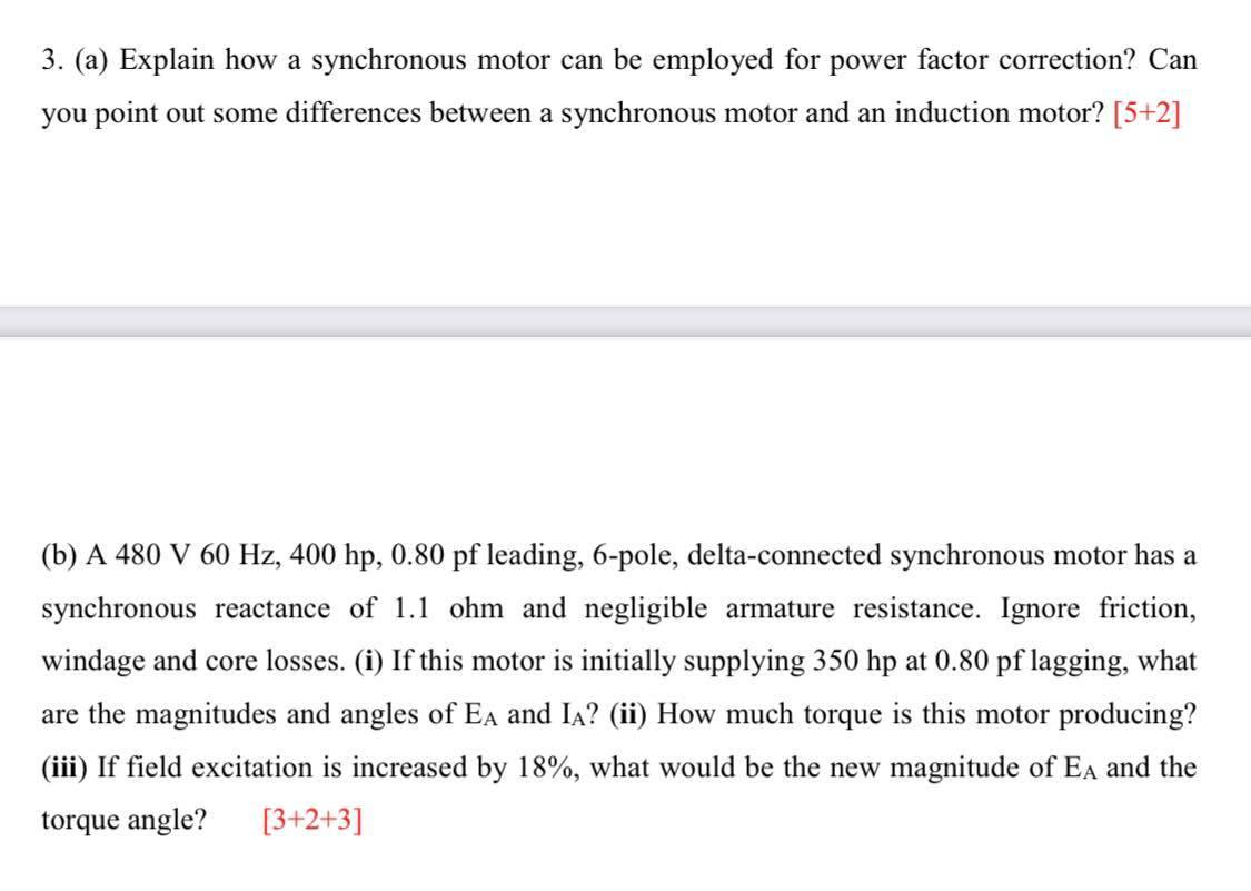 Solved 3. (a) Explain how a synchronous motor can be | Chegg.com