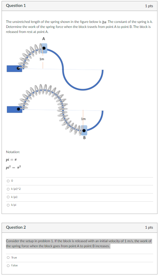 Solved Question 1 1 pts The unstretched length of the spring | Chegg.com