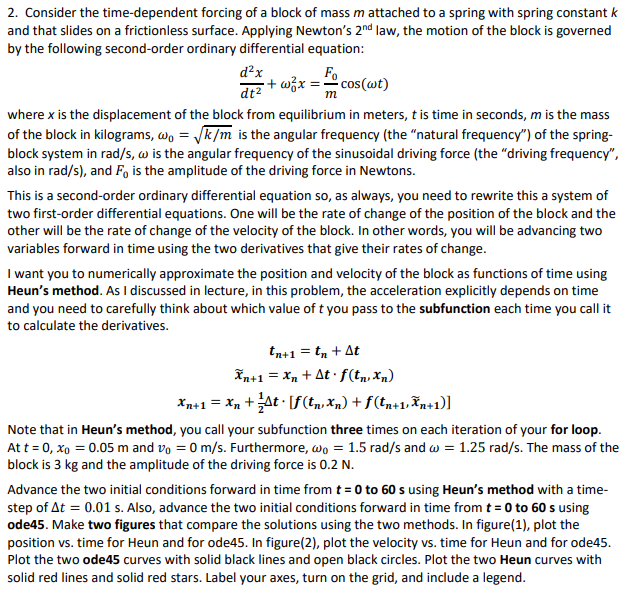 Solved dtz m 2. Consider the time-dependent forcing of a | Chegg.com
