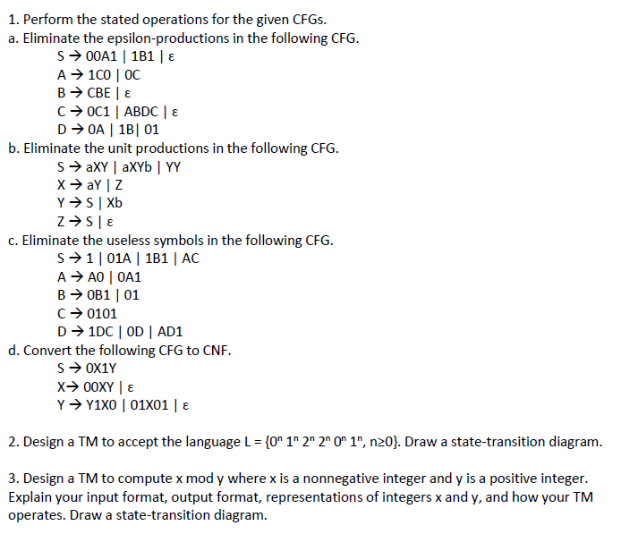 Solved 1. Perform the stated operations for the given CFGS. | Chegg.com