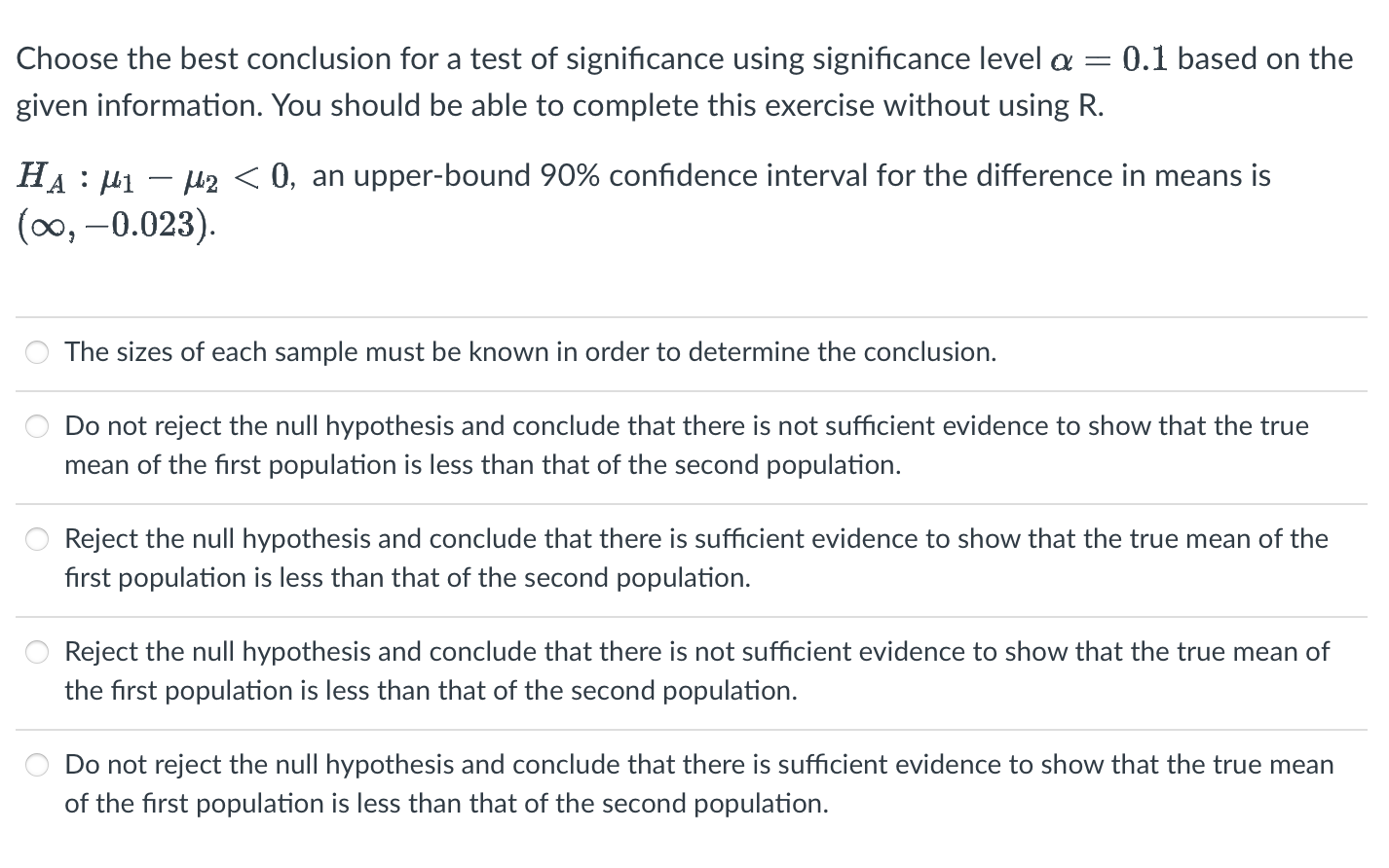 Solved Choose the best conclusion for a test of significance | Chegg.com
