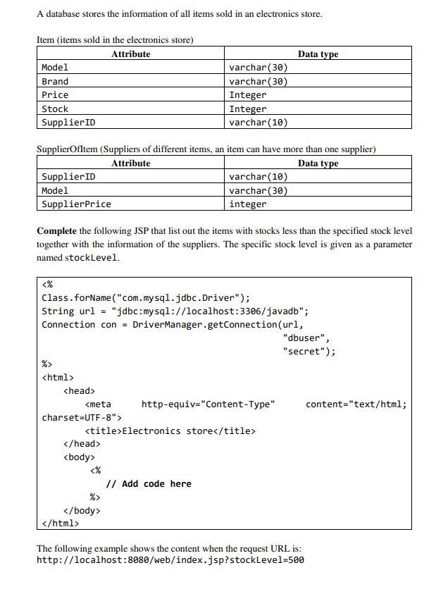 A database stores the information of all items sold | Chegg.com