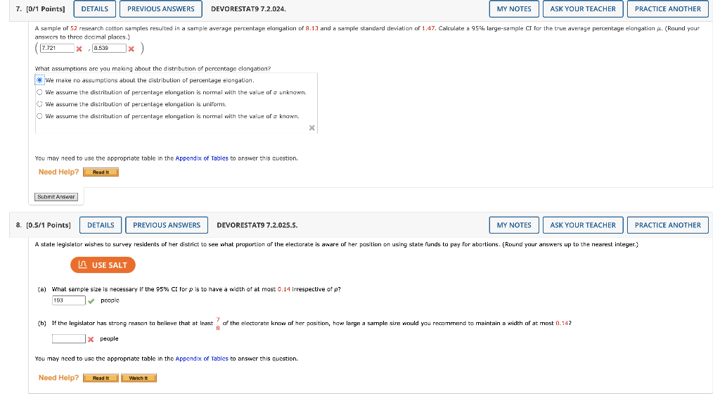 Solved [0/1 Points] DEVORESTAT9 7.2.024. answers to threc | Chegg.com