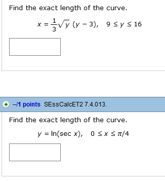 Solved Find the exact length of the curve. 3 + 1 points | Chegg.com