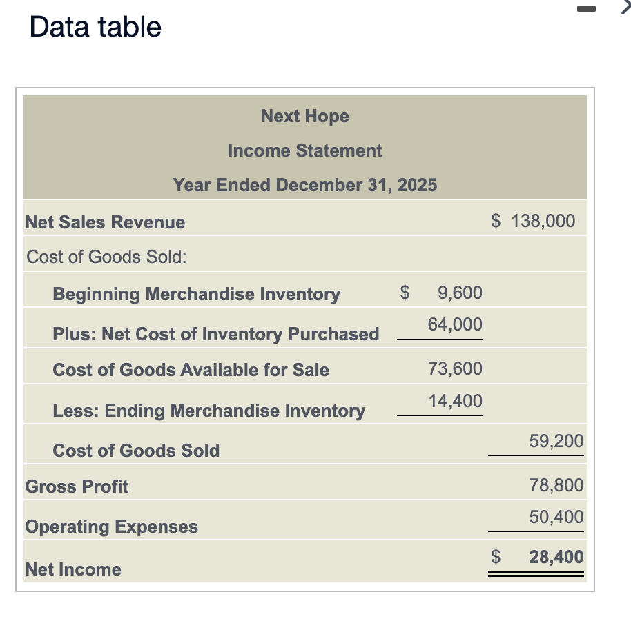 Solved Next Hope reported the following income statement for | Chegg.com