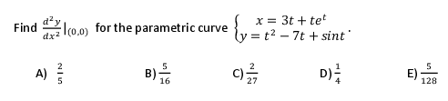 Solved Find dx2d2y∣∣(0,0) for the parametric curve | Chegg.com