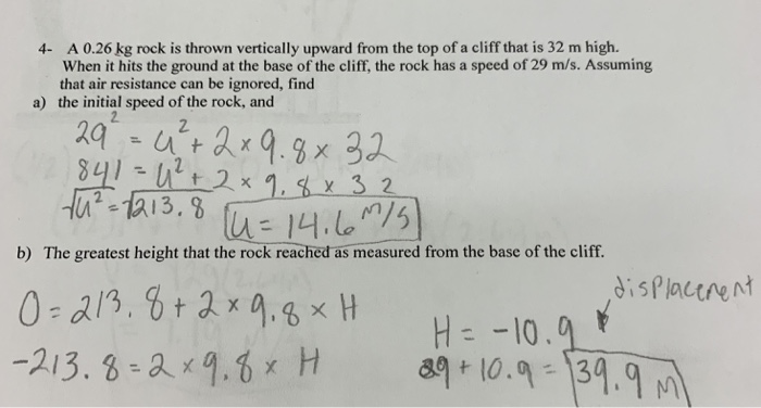 Solved 4 A 0.26 kg rock is thrown vertically upward from the | Chegg.com
