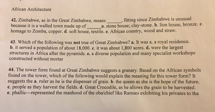 African Architecture Zimbabwe, as in the Great | Chegg.com