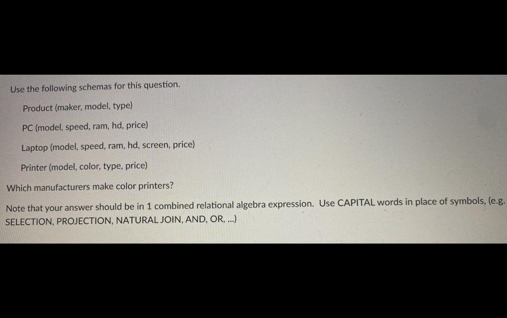 Solved Use the following schemas for this question. Product | Chegg.com