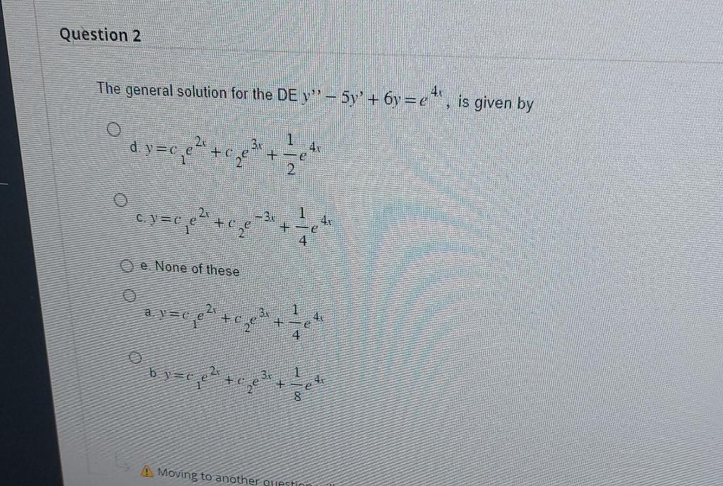 Solved The General Solution For The De Y′′−5y′ 6y E4x Is