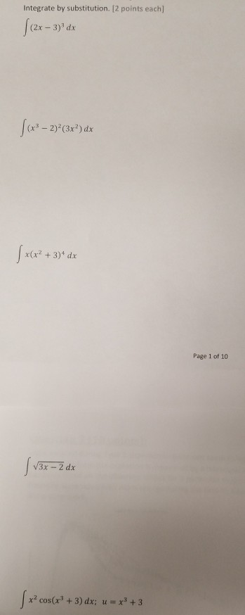 Solved Integrate by substitution. [2 points each] fex-3y - | Chegg.com