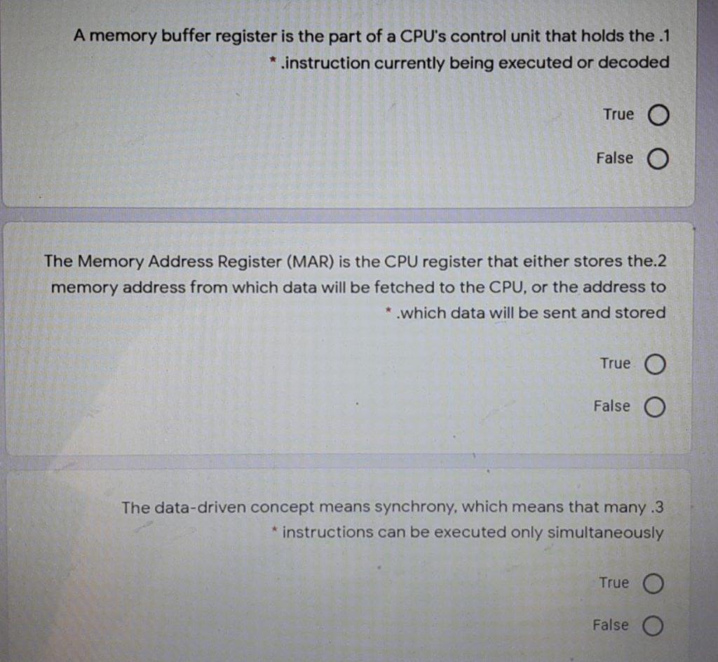 Solved A memory buffer register is the part of a CPU's | Chegg.com