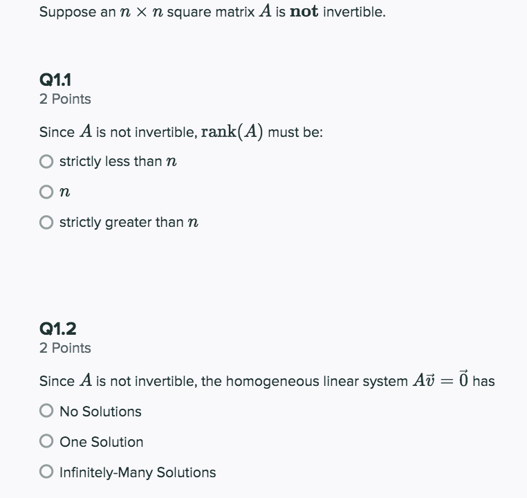 Solved Suppose an n x n square matrix A is not invertible. | Chegg.com
