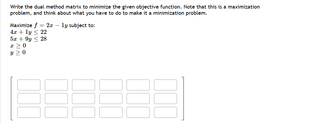 Solved Write the dual method matrix to minimize the given | Chegg.com