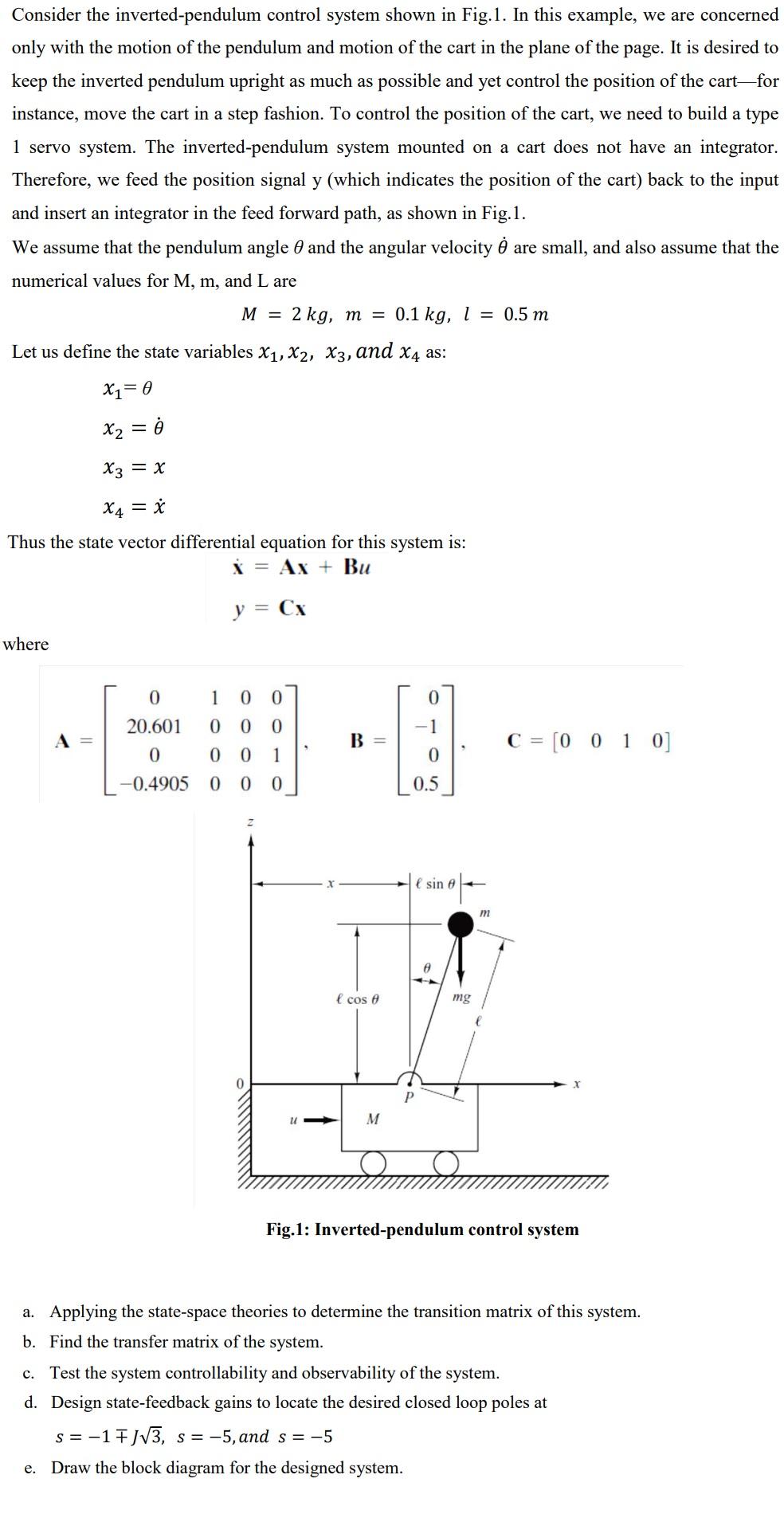 Solved Consider the inverted-pendulum control system shown | Chegg.com