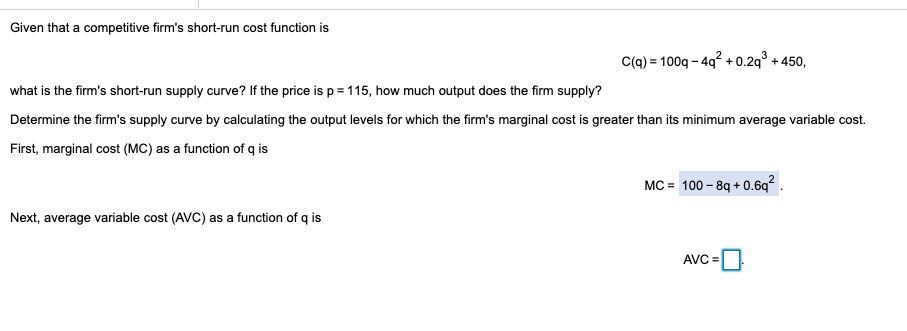 Solved Given that a competitive firm's short-run cost | Chegg.com