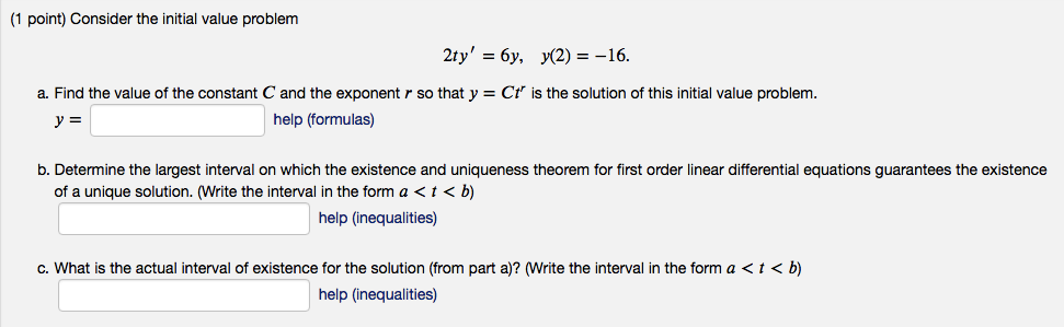 Solved (1 point) Consider the initial value problem 2ty' = | Chegg.com