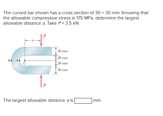 Solved The curved bar shown has a cross section of 30×30mm. | Chegg.com