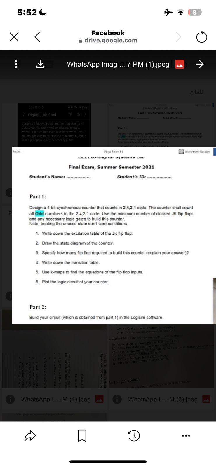 Solved Student's Name:Student's ID:Part 1:Design a 4-bit | Chegg.com